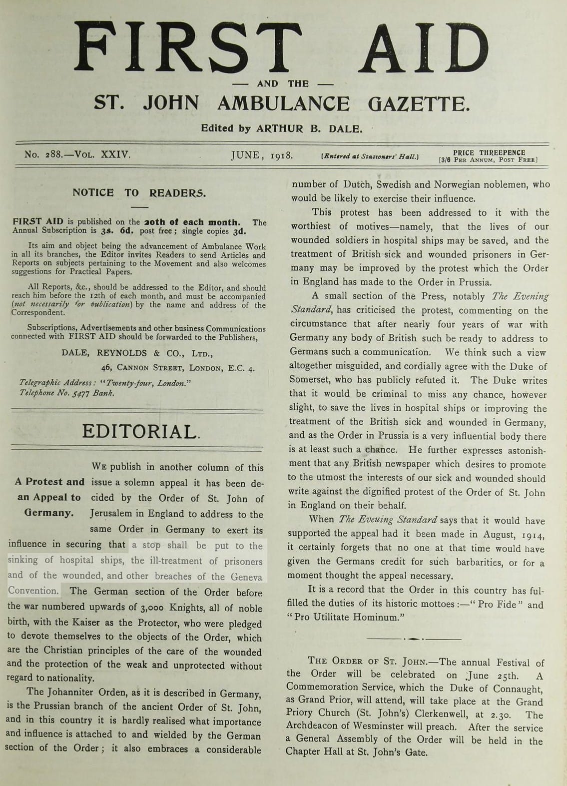 "FIRST AID" Magazines, 1914-18 - Museum of the Order of St John